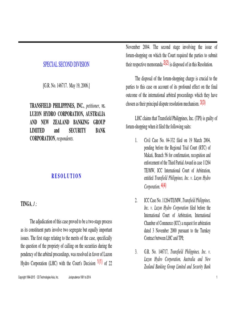 Transfield vs. Luzon Hydro | PDF | Arbitration | Arbitral Tribunal