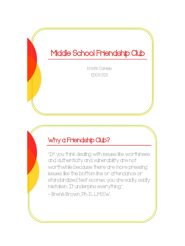 Middle School Friendship Club Guide | PDF | Friendship | Interpersonal ...