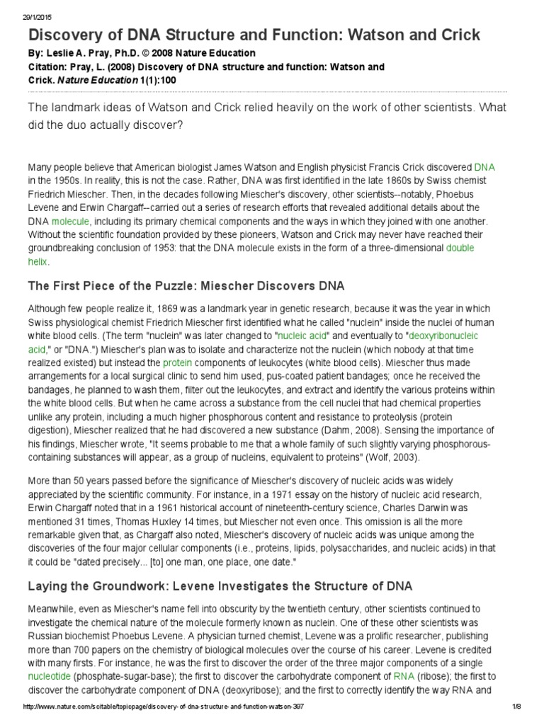 Discovery of DNA Structure and Function Watson and Crick | Download ...
