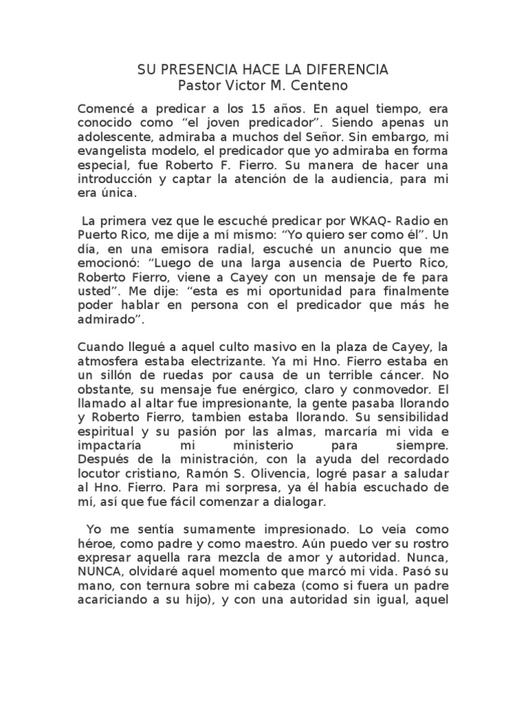 Su Presencia Hace La Diferencia / Victor Centeno | PDF | Cristo (título ...