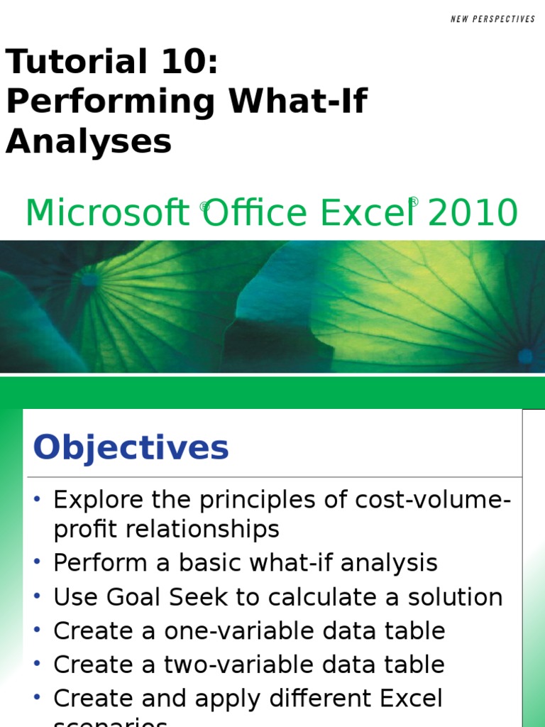 Tutorial 10: Performing What-If Analyses: Microsoft Office Excel 2010 | PDF | Price Elasticity ...