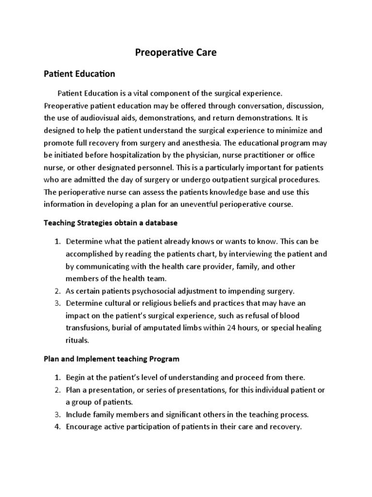 Preoperative Care: Patient Education | PDF | Surgery | Breathing