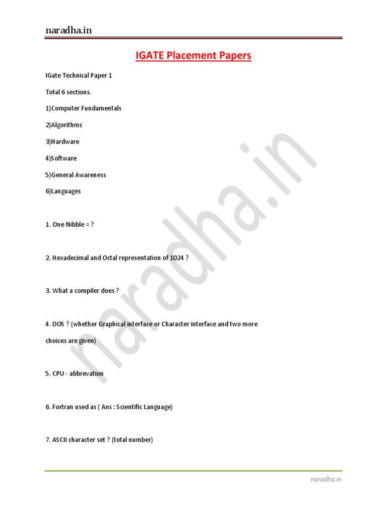 IGATE Placement Papers 5 | Download Free PDF | Computer Engineering | Software