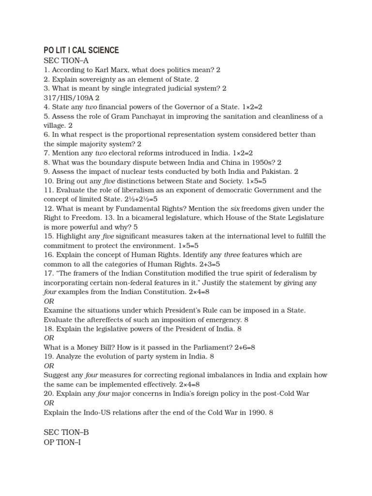 Political Science Exam Questions Overview | PDF | United Nations ...