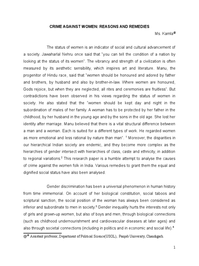 Crime Against Women Reasons and Remedies | PDF | Woman | Rape