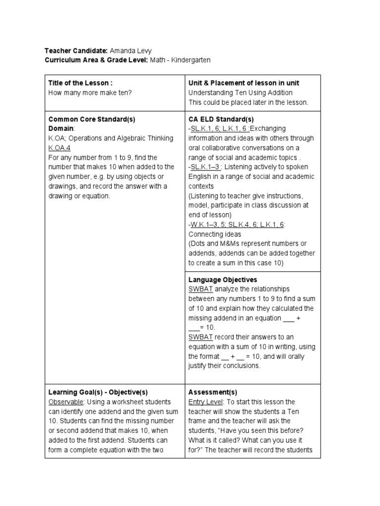 Teacher Candidate: Curriculum Area & Grade Level | PDF | Teachers ...