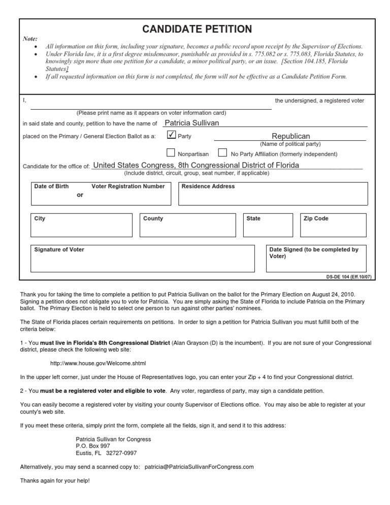Petition Form | PDF | Primary Election | Voting