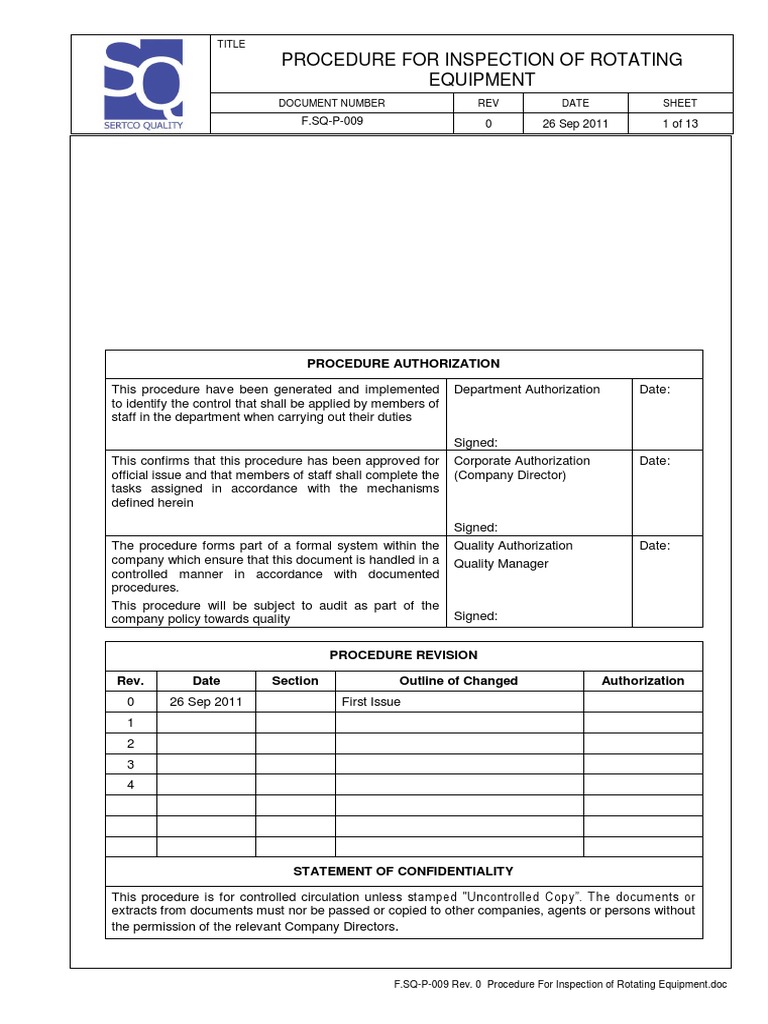 F.sq-p-009 Rev. 0 Procedure For Inspection of Rotating Equipment ...