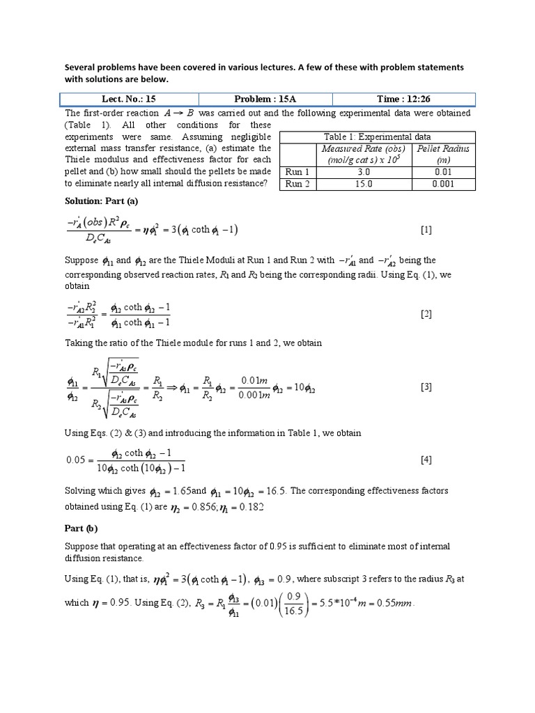 Example Problems With Solutions | PDF | Chemical Reactor | Catalysis