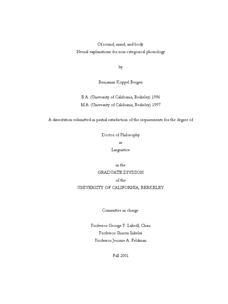 Dissertation-BENJAMIN BERGEN | PDF | Grammatical Gender | Word