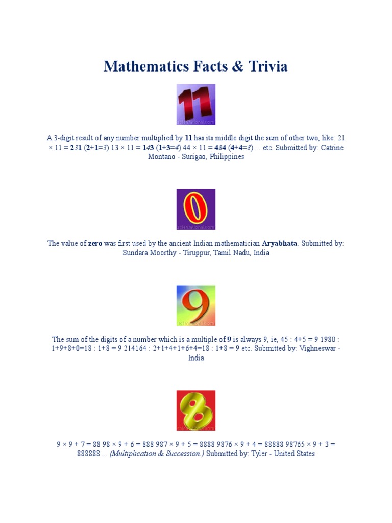 Mathematics Facts & Trivia | PDF | Science & Mathematics