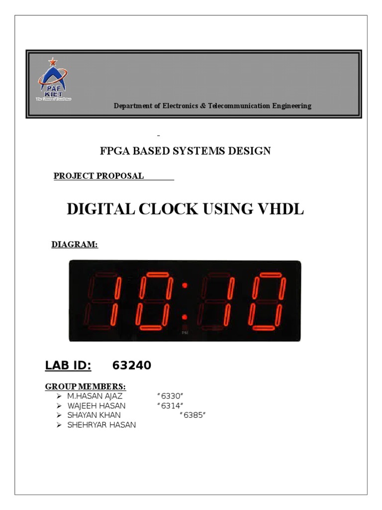 FPGA Digital Clock VHDL Project Proposal | PDF