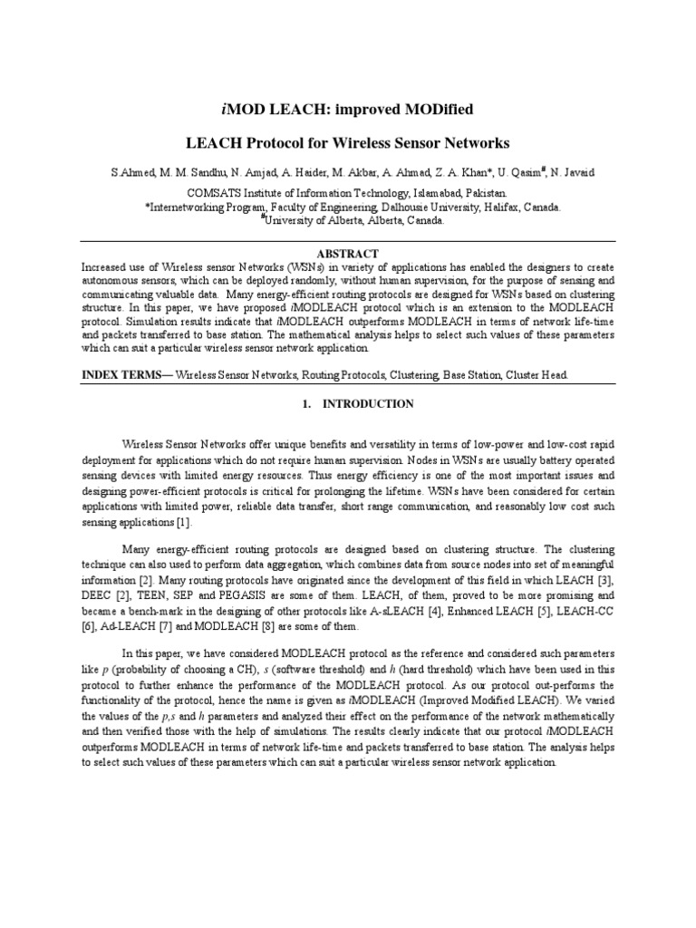 IMOD Leach Protocol | PDF | Wireless Sensor Network | Routing