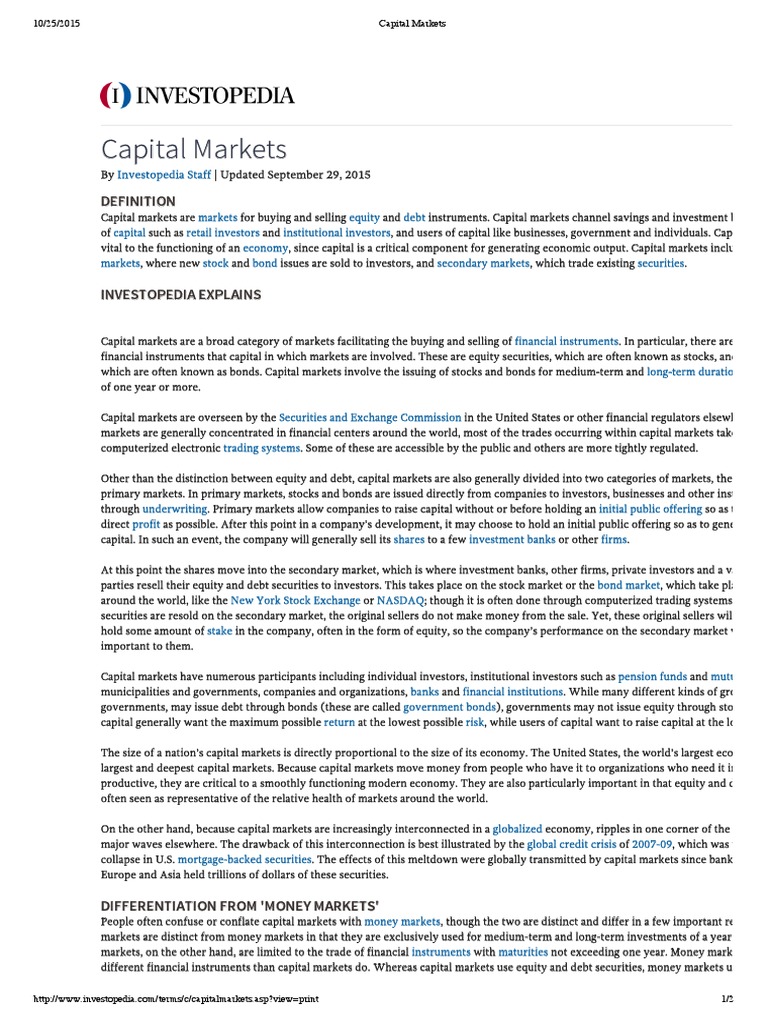 Capital Markets | PDF | Capital Market | Financial Markets