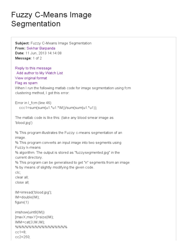 MATLAB Central - Fuzzy C-Means Image Segmentation | PDF | Computer Graphics | Applied Mathematics