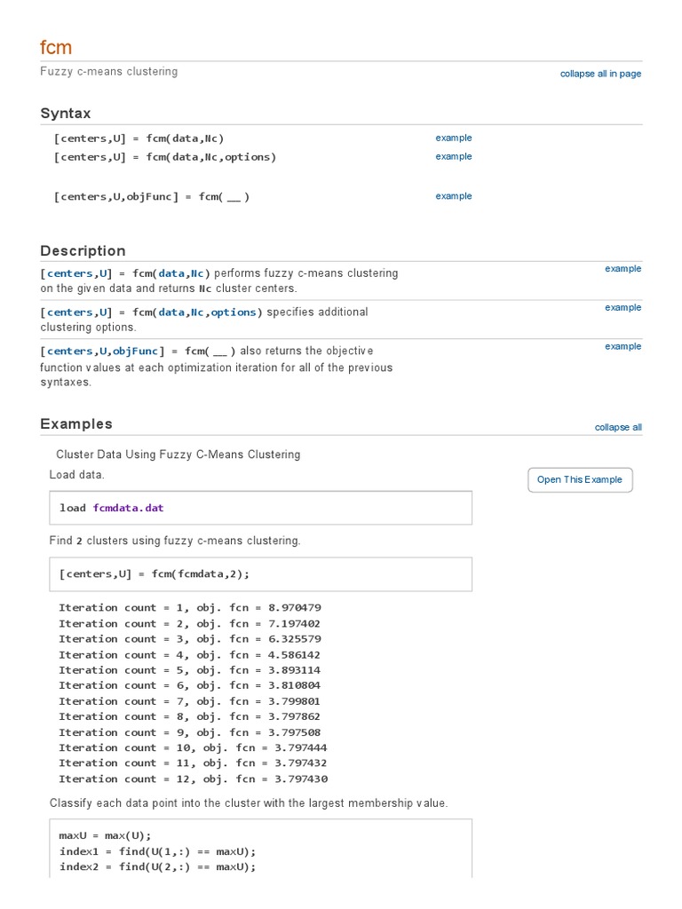 Fuzzy C-Means Clustering - MATLAB FCM | PDF | Cluster Analysis ... Fuzzy C-Means Clustering - MATLAB FCM | PDF | Cluster Analysis ...