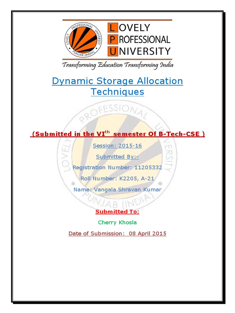 Dynamic Storage Allocation Techniques Final Pdf Pdf Variable Computer Science Subroutine