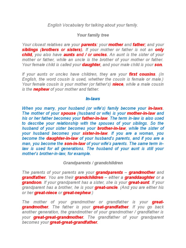 Your Family Tree: In-Laws | PDF | Family | Grandparent