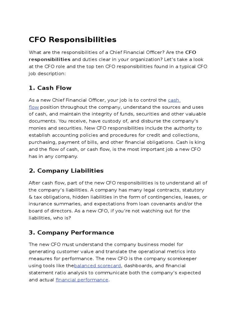 CFO Responsibilities | PDF | Chief Financial Officer | Financial Capital