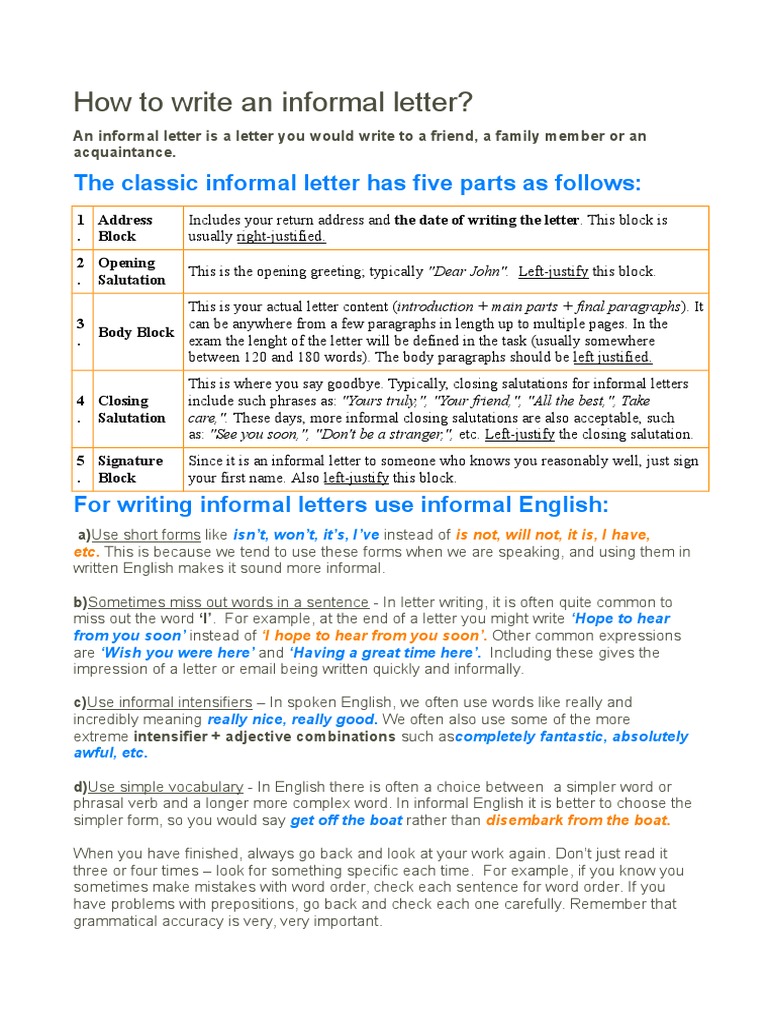How To Write An Informal Letter | PDF | English Language | Word