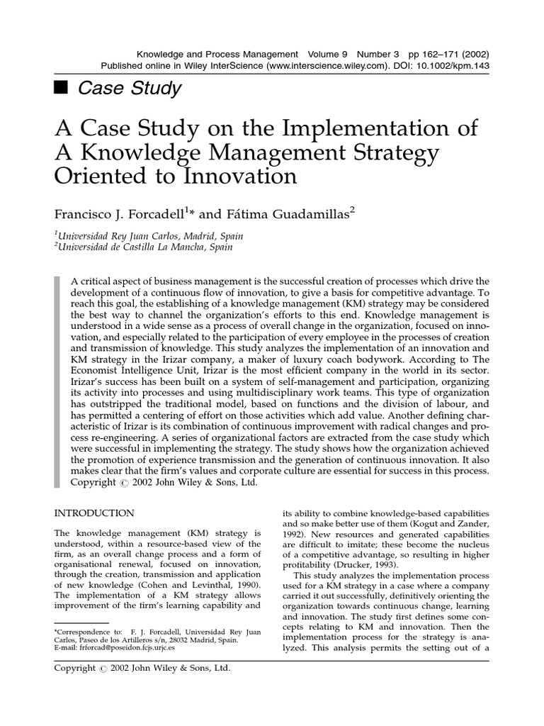 A Case Study On The Implementation of Knowledge Management | PDF ...