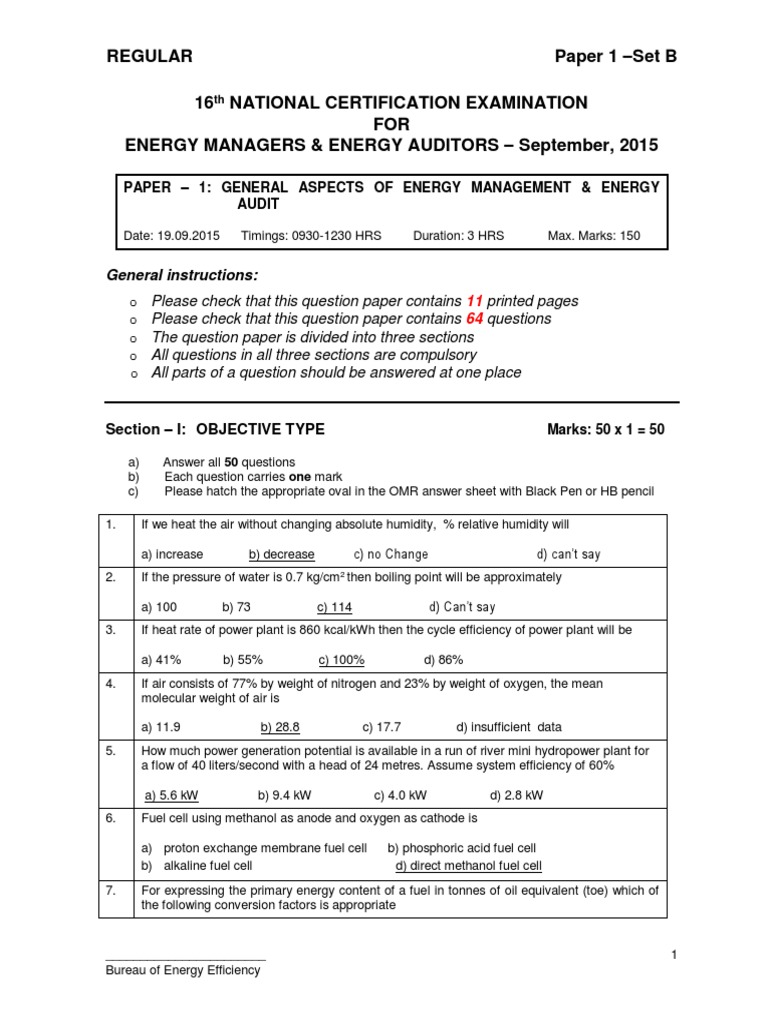 Certification Exam For Energy Managers & Energy Auditors | PDF ...
