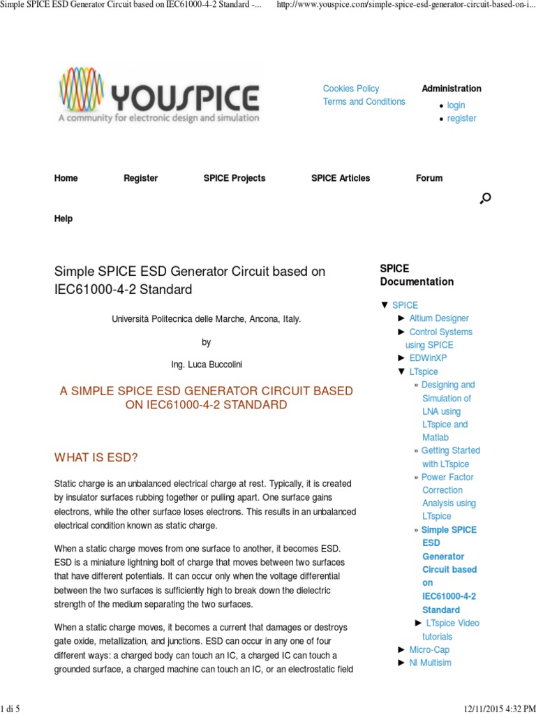 SPICE ESD Generator Circuit Design | PDF | Electrostatic Discharge | Spice