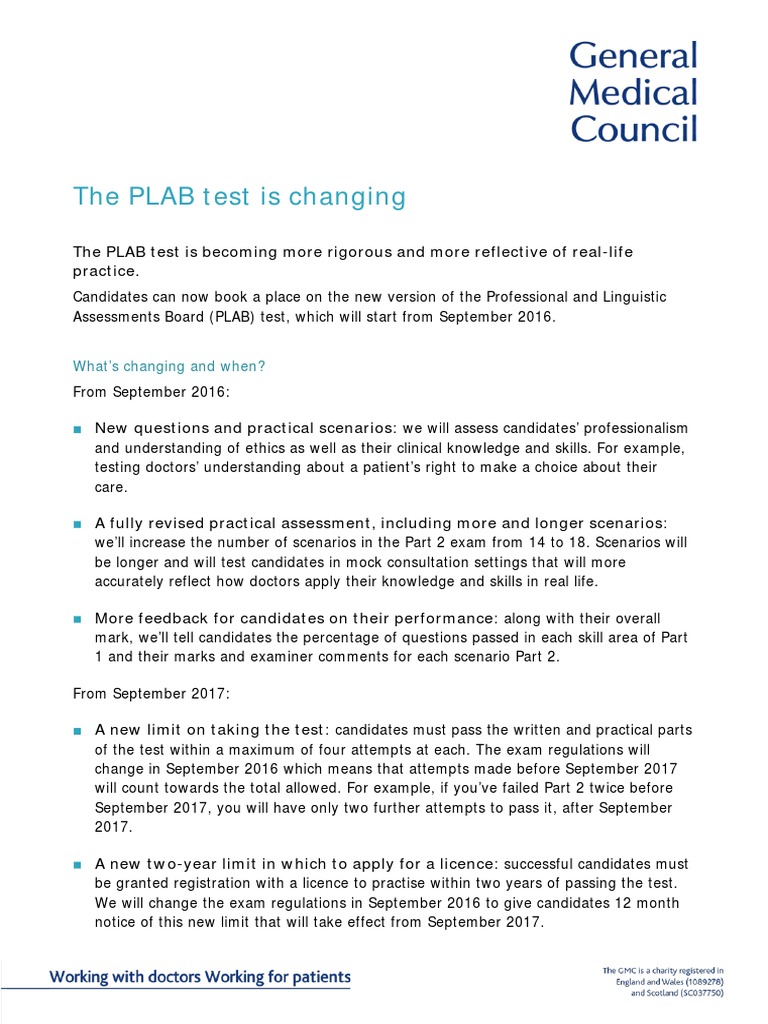 The PLAB Test Is Changing: What's Changing and When? | PDF | Test ...