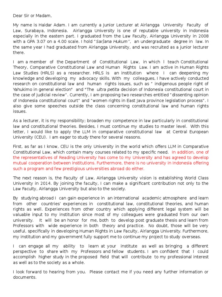 Motivational Letter To Central European University | PDF | Postgraduate ...