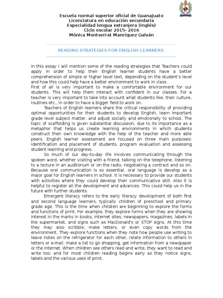 Reading Strategies For English Learners | PDF | Literacy | Reading ...