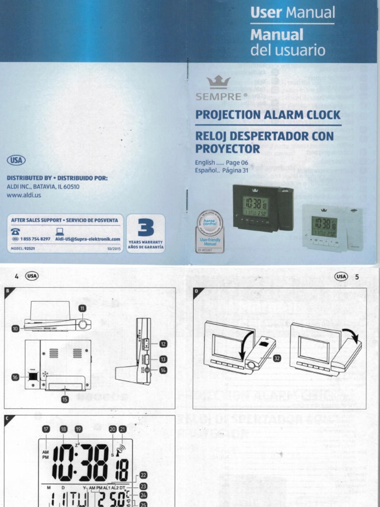 ALDI Sempre Projection Alarm Clock Manual | PDF