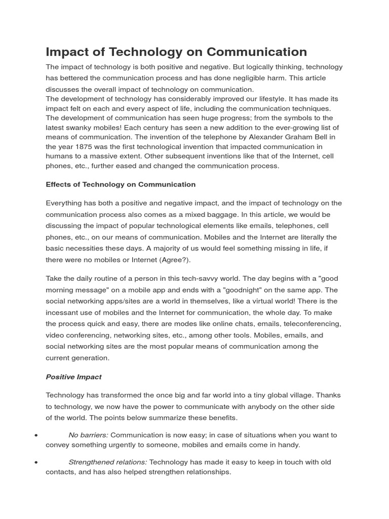 Effects of Tech. in Communication | PDF | Essays | Social Networking ...