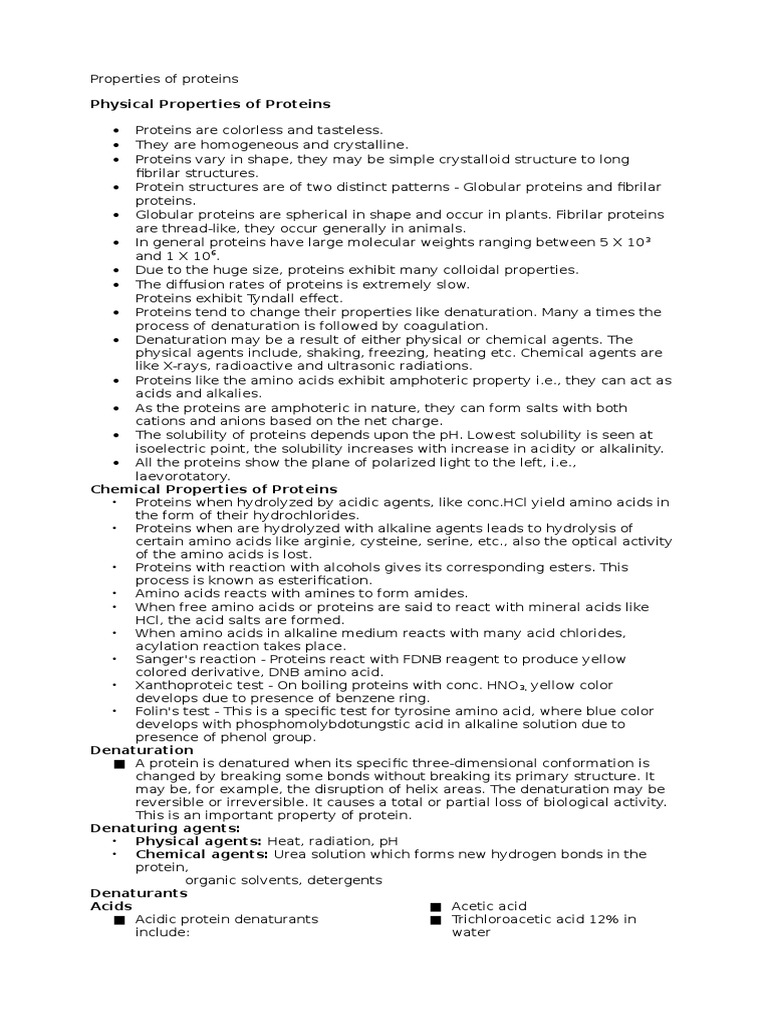 Properties of Proteins - Handouts | PDF | Biomolecular Structure ...
