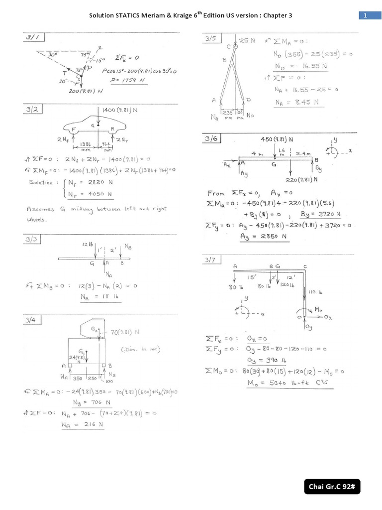 Solution Statics Meriam 6th Chapter03 For Print | PDF | Computers