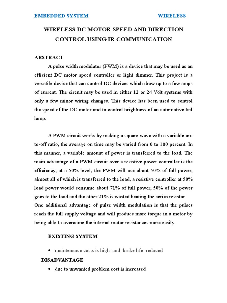 Wireless DC Motor Speed and Direction Control Using Ir Communication ...