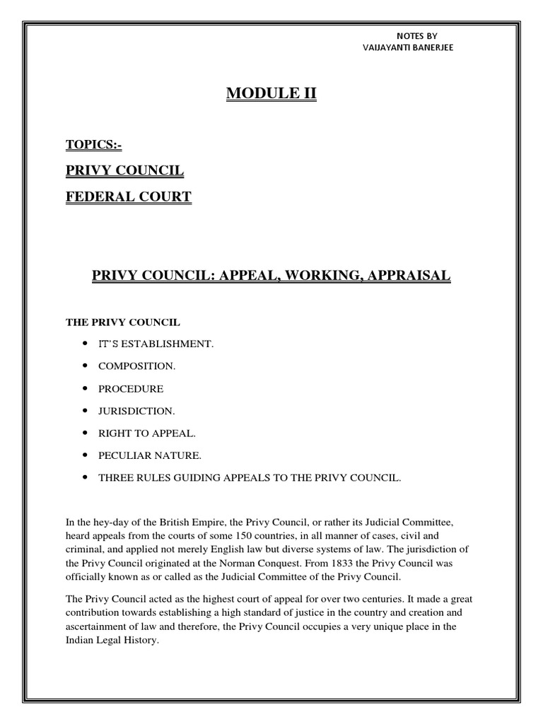 Privy Council and Federal Court | PDF | Federal Judiciary Of The United ...