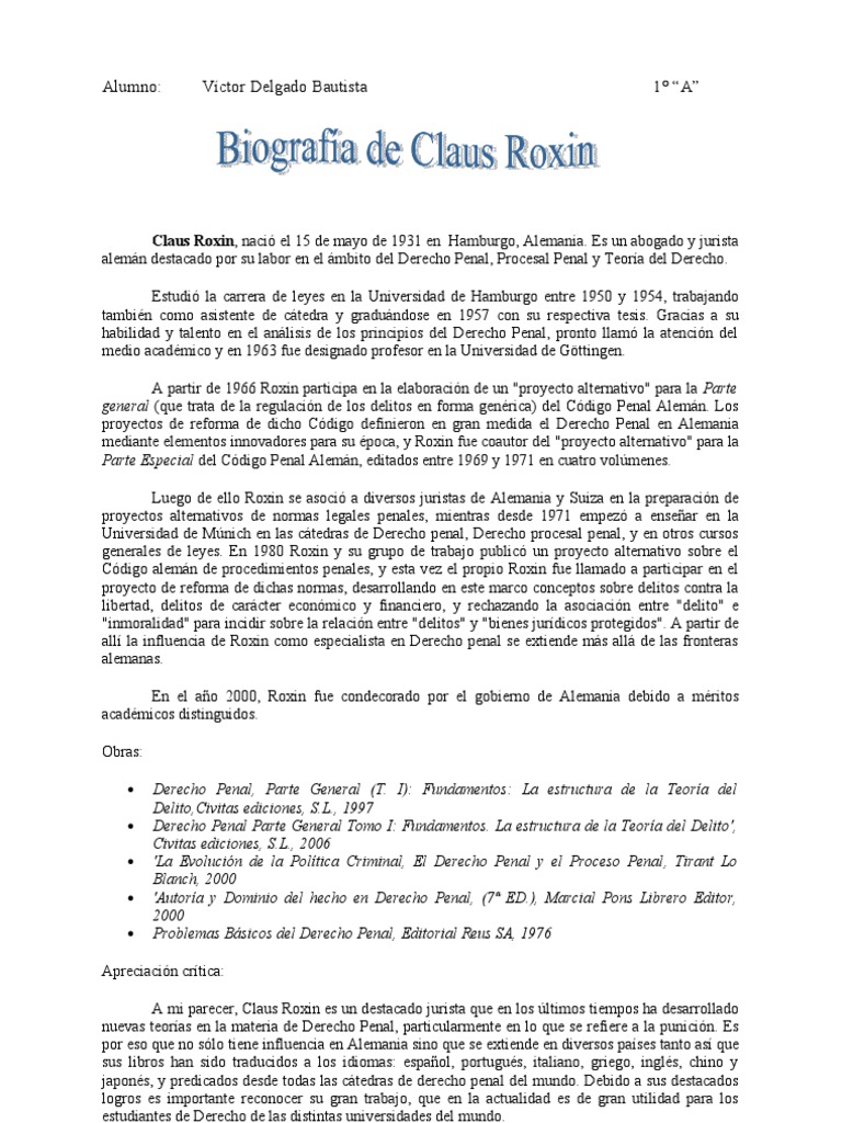 Claus Roxin: Teoría del Delito y Derecho Penal | PDF | Justicia ...
