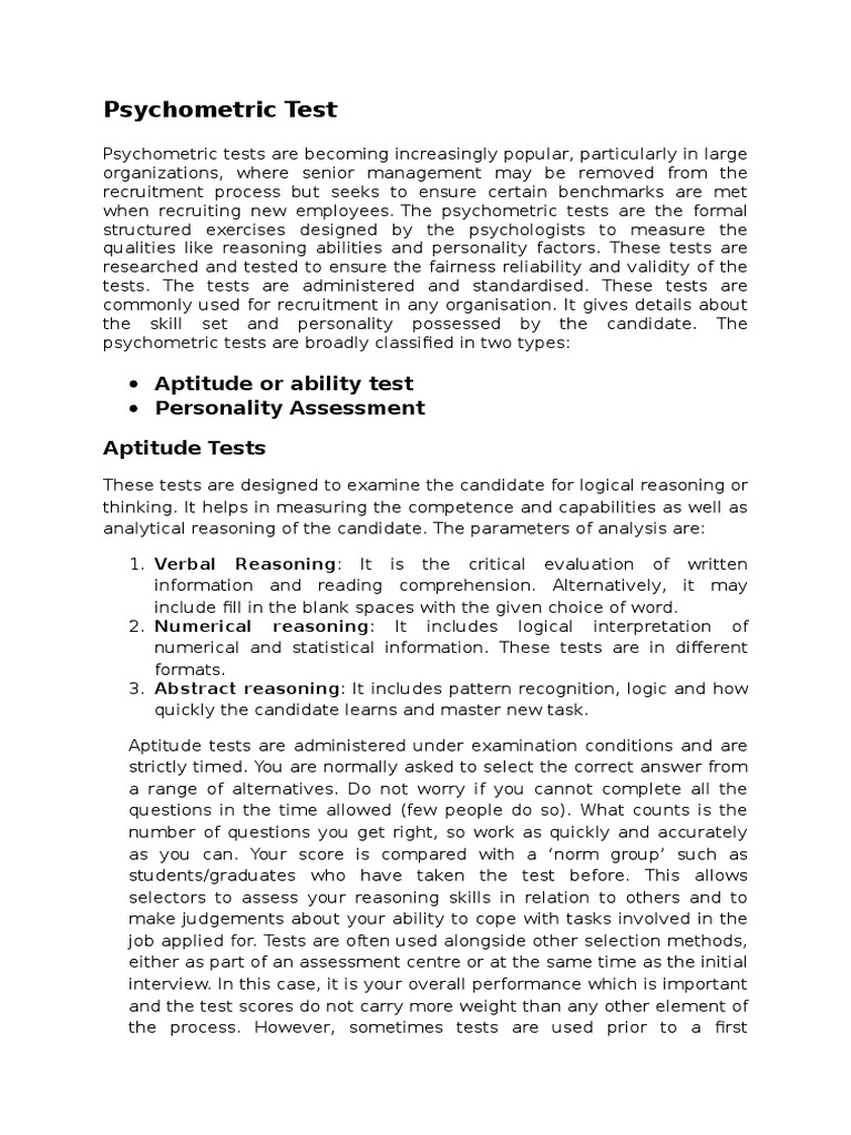 Psychometric Test | PDF | Personality Type | Test (Assessment)