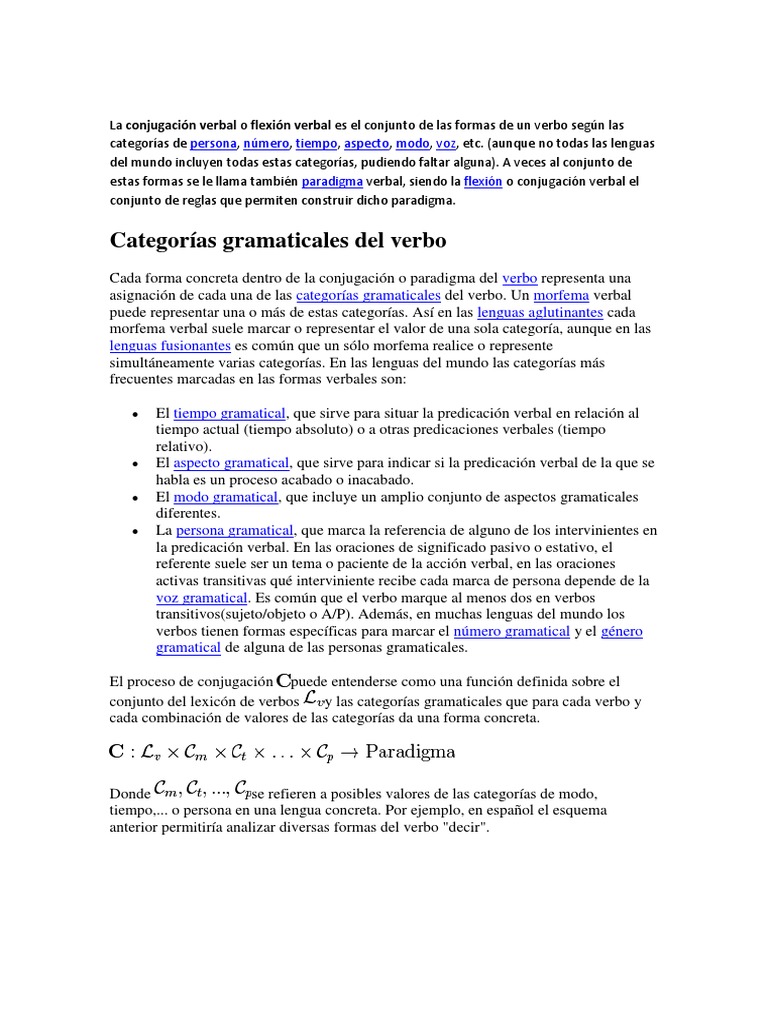 La Conjugación Verbal o Flexión Verbal Es El Conjunto de Las Formas de ...