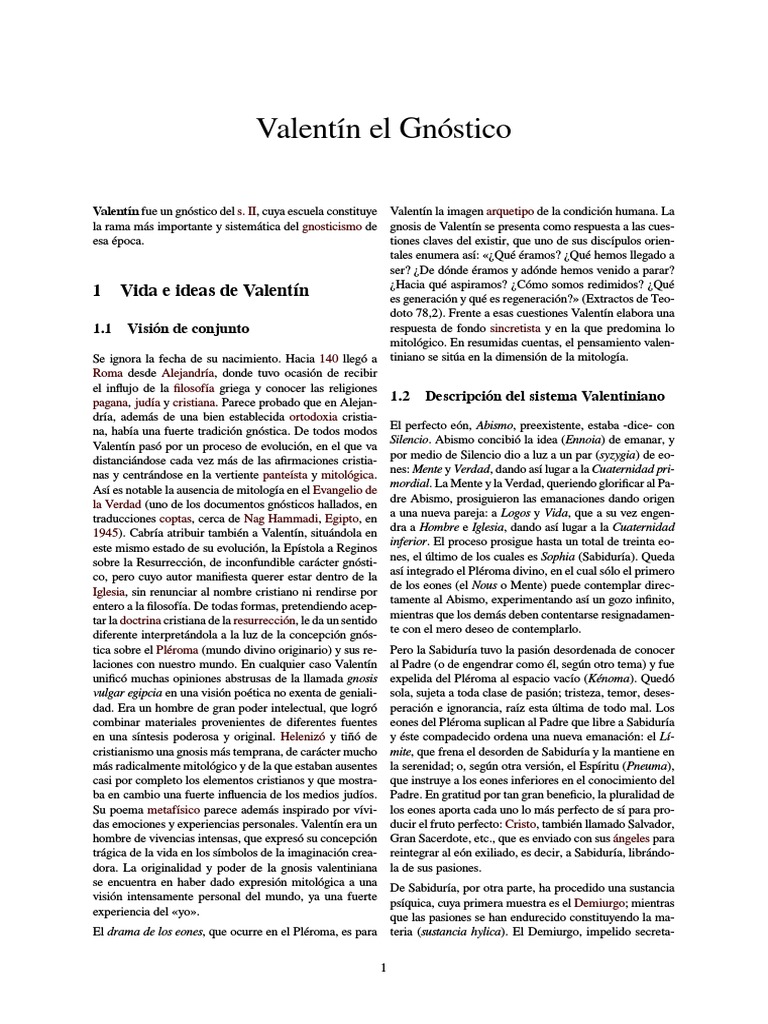 Valentín el Gnóstico y su Gnosis | PDF