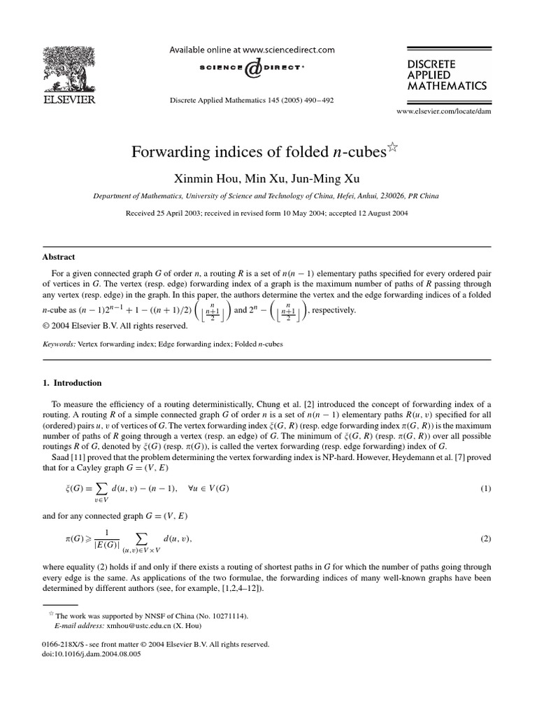 Forwardingindices of Folded: N-Cubes | PDF | Vertex (Graph Theory ...
