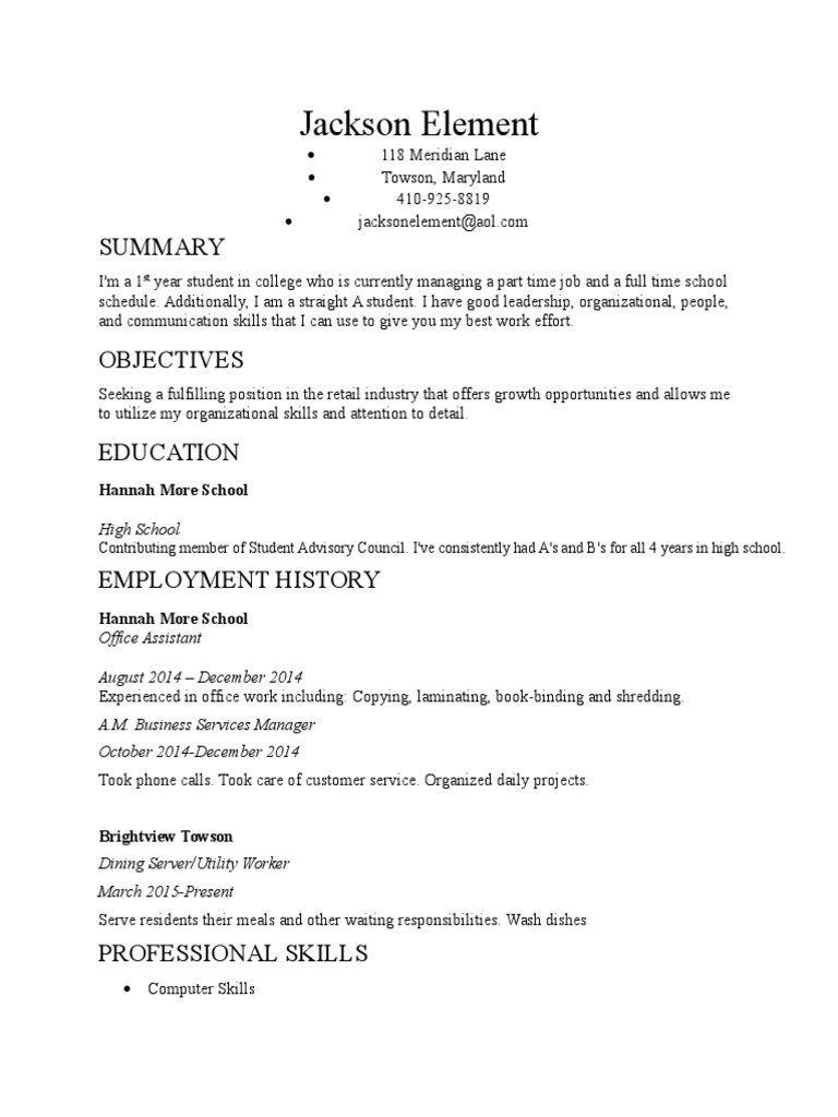 Jackson Element Resume | PDF