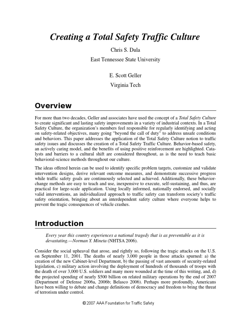 Creating A Total Safety Culture | PDF | Safety | Road Traffic Safety