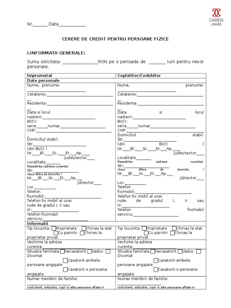 Cerere de Credit | PDF