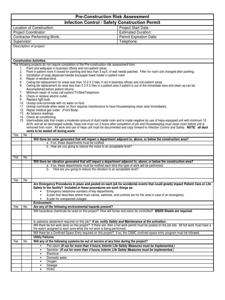 Pre Construction Risk Assessment | PDF | Vacuum Cleaner | Duct (Flow)