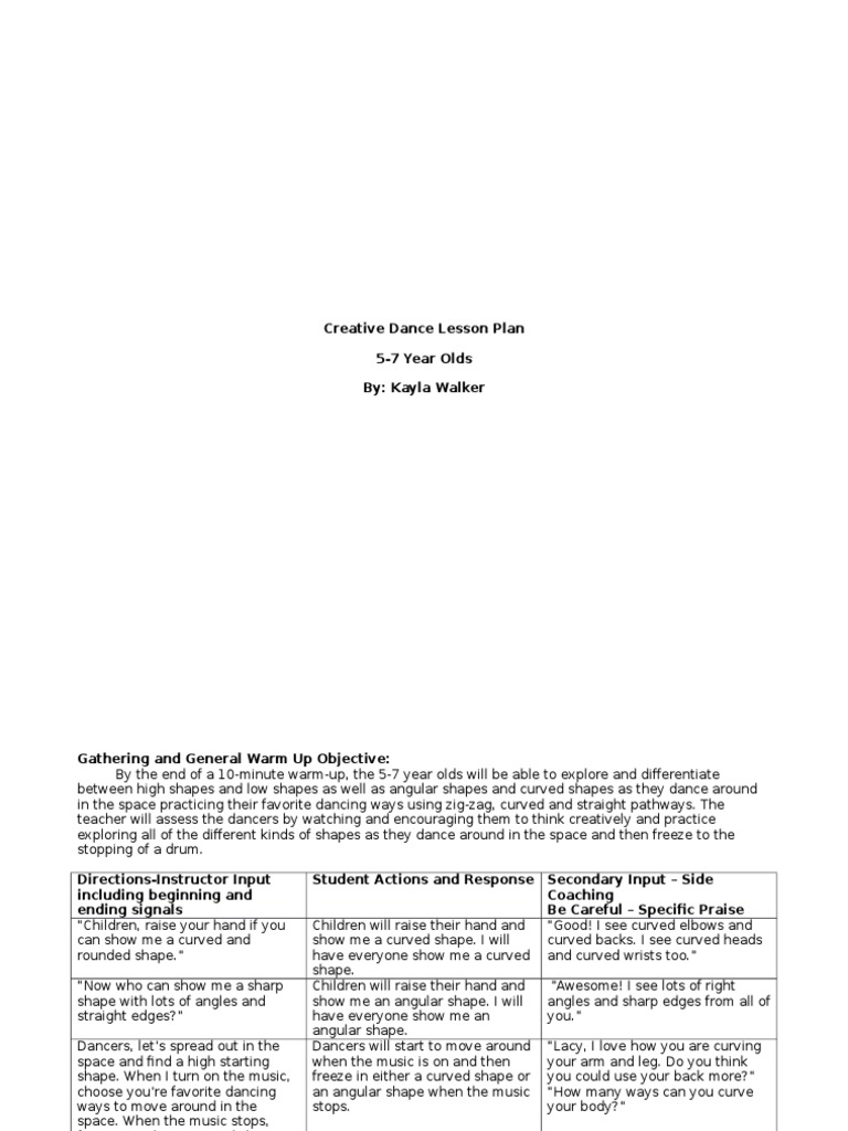 Dance 365 - "Creative Dance Lesson Plan" | PDF | Foot | Anatomical ...