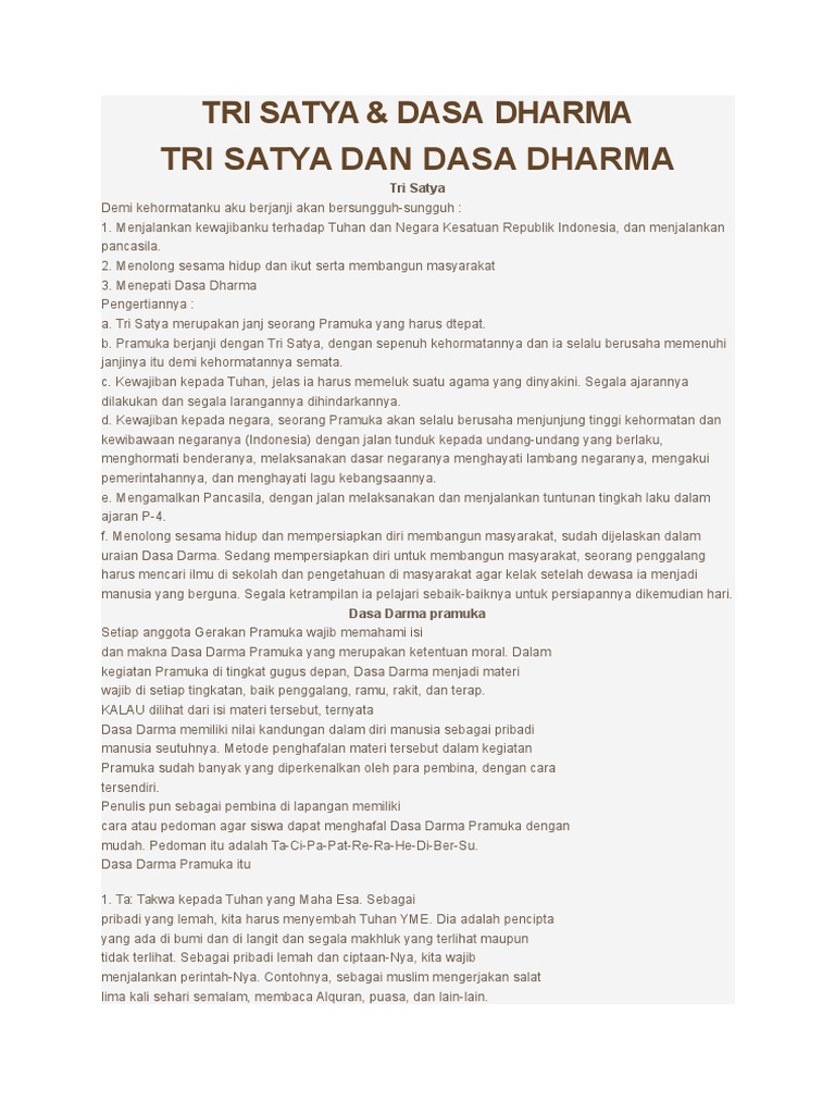 Tri Satya Dan Dasa Dharma Pramuka | PDF | Karier & Perkembangan | Pengembangan Diri