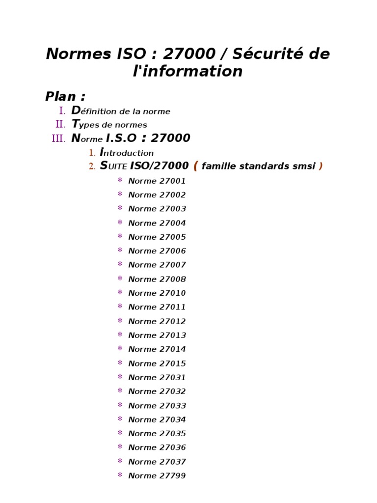Normes ISO 27000 | PDF | Sécurité des systèmes d'information | Sécurité