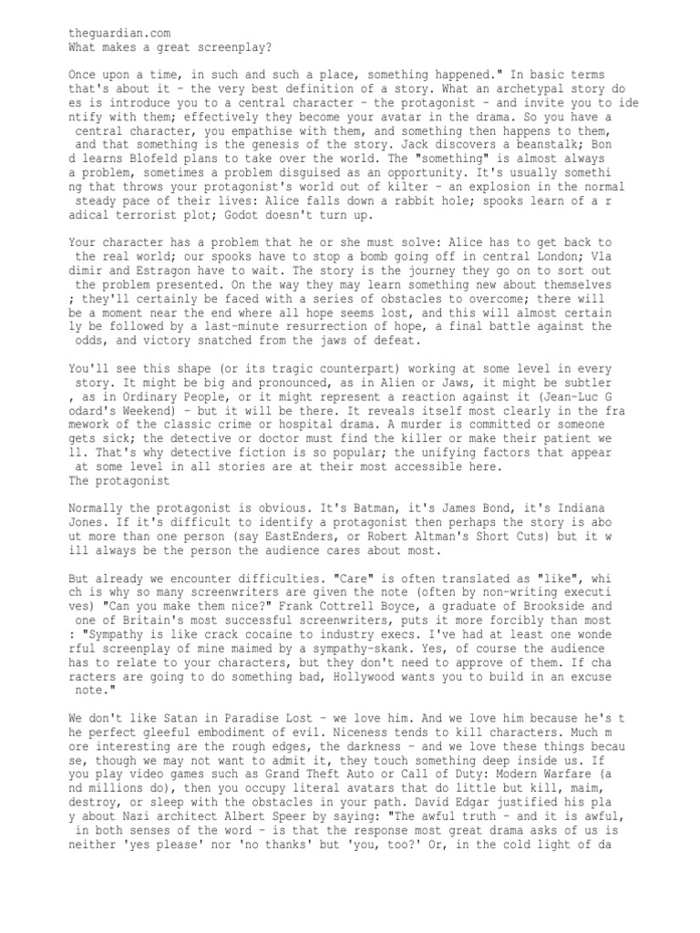 What Makes A Great Screenplay? | PDF | Plot (Narrative) | Hero