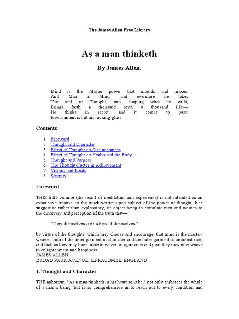 James Allen-As A Man Thinketh | PDF | Virtue | Thought